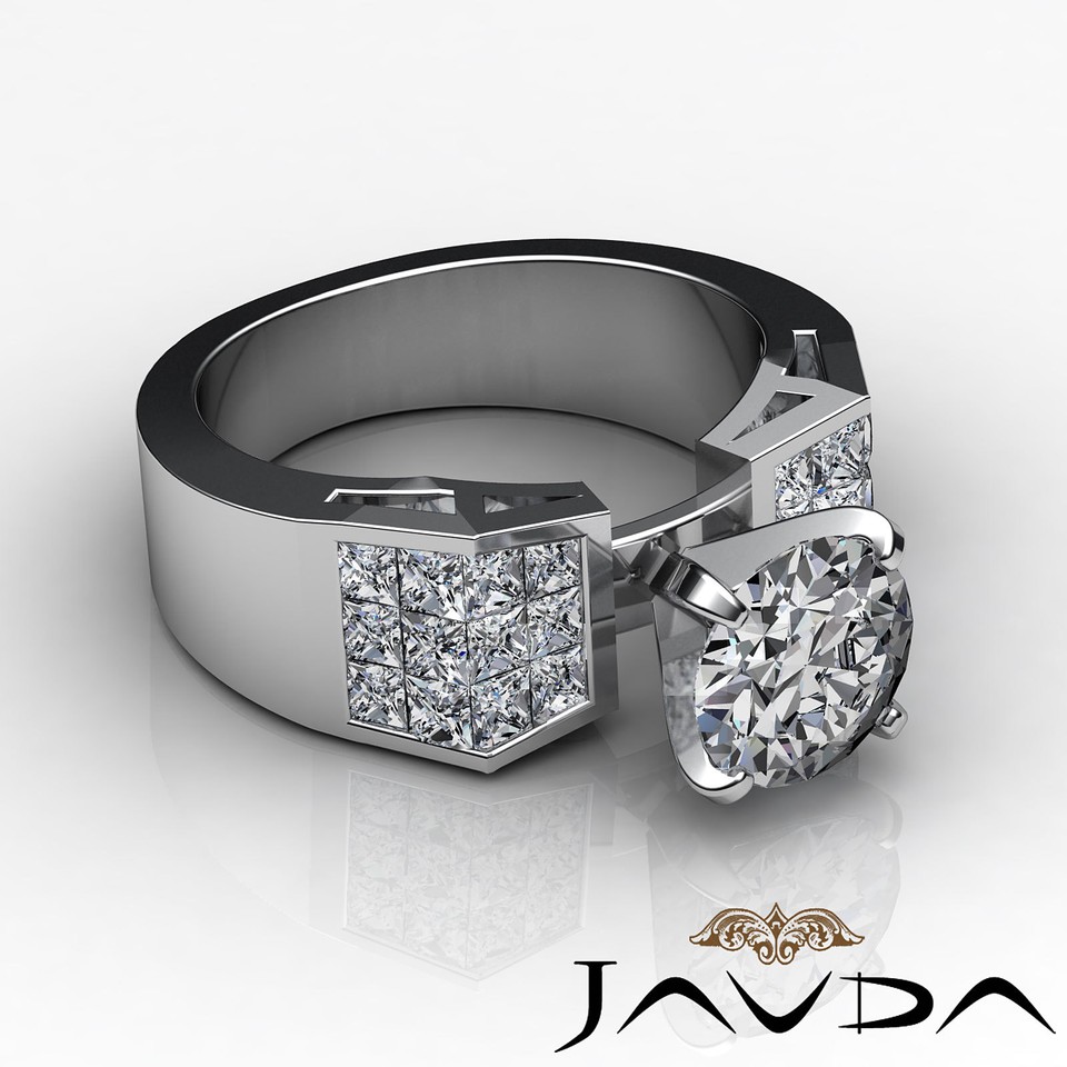 Filigree Prong Invisible Setting Round Diamond Engagement Ring GIA I ...