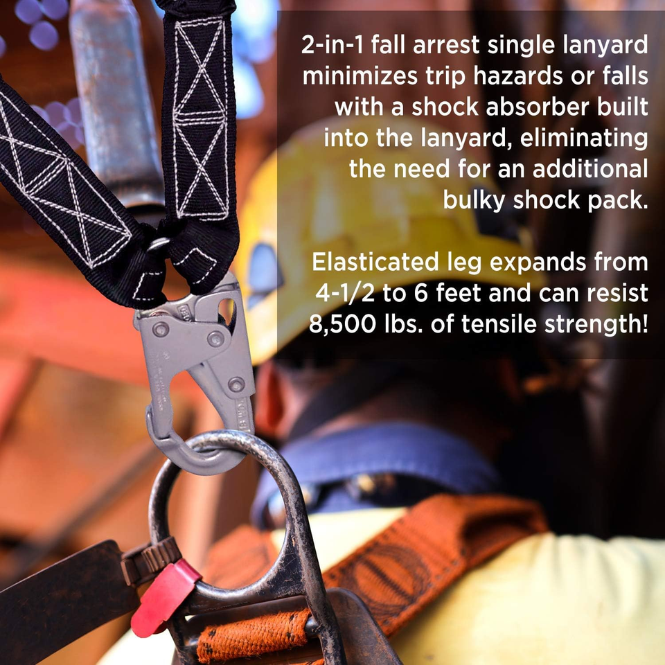 6FT Double Leg Internal Shock Absorbing Safety Fall Protection Lanyard ...