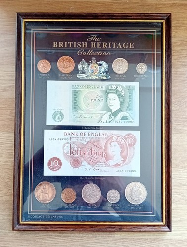 British Heritage Framed Coin Collection. 9 Coins & 2 Bank Notes. (X26 ...