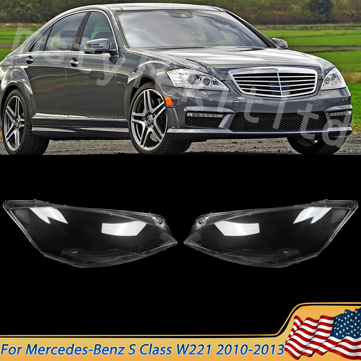 For 2010-2013 Mercedes-Benz S Class W221 Headlight Lens Headlamp Cover ...