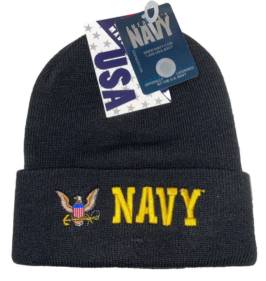 Embroidered License Black USN Navy Military Beanie Cap Stocking Hat ...