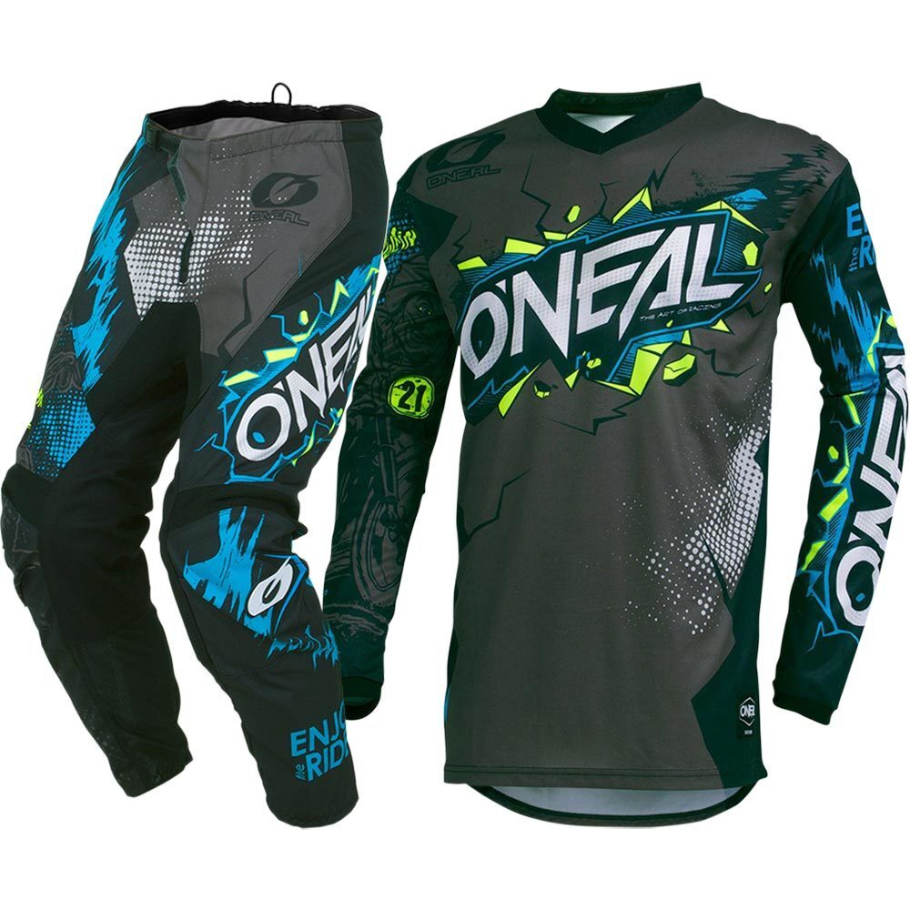 NEW YOUTH ONEAL ELEMENT VILLAIN GREY RACE KIT SUIT MX JR KIDS MX SET ...