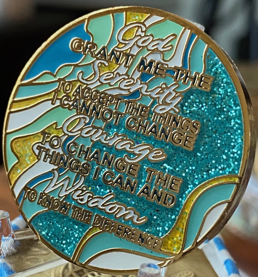 8 Year AA Medallion Elegant Marble Caribbean Aqua Glitter Blue Sobriety ...