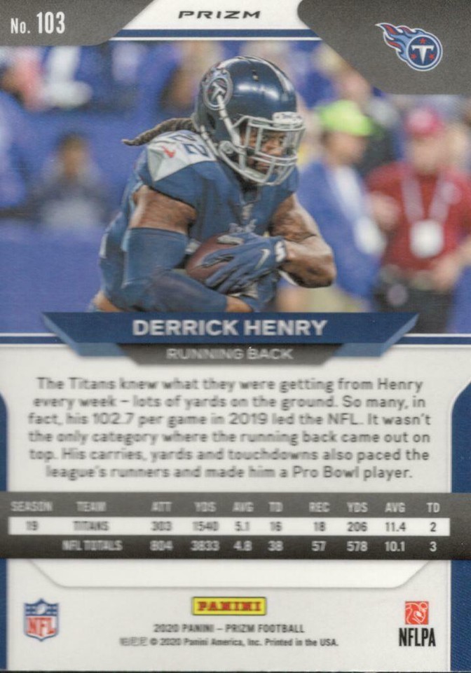 Derrick Henry 2020 Panini Prizm Green Prizm Football Card Titans #103 ...