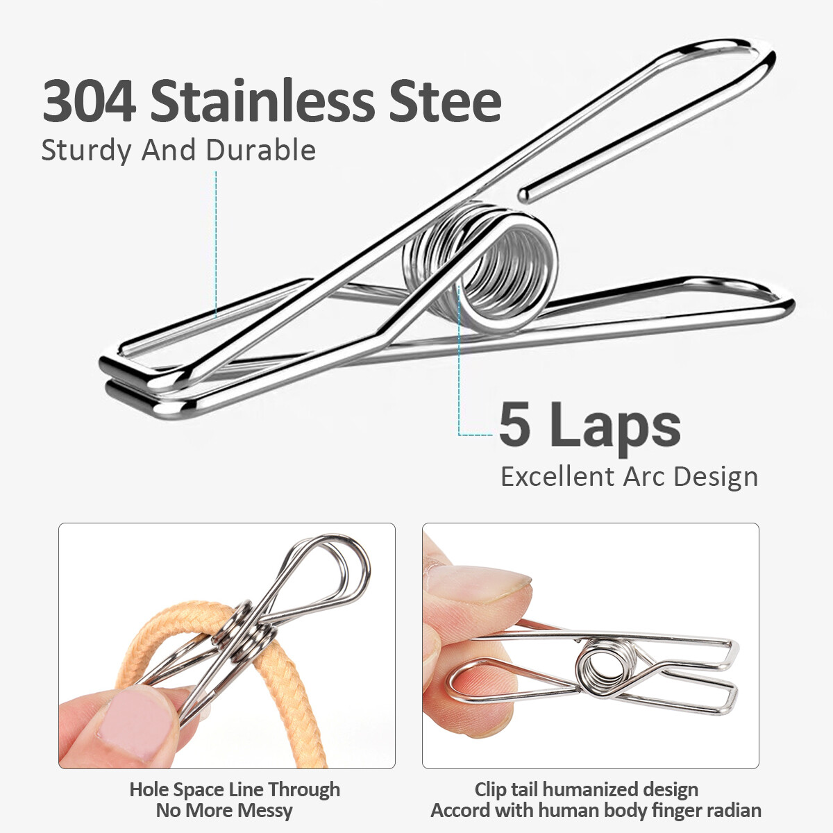 20-100 Stainless Steel Washing Line Clothes Pegs Hang Pin Metal Clips ...