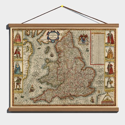 Ancient Old 1610 Decorative Antique Map Kingdome of England Canvas ...