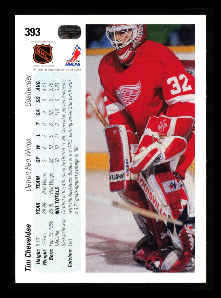 Tim Cheveldae 1990-91 Upper Deck Hockey NHL #393b Detroit Red Wings | eBay