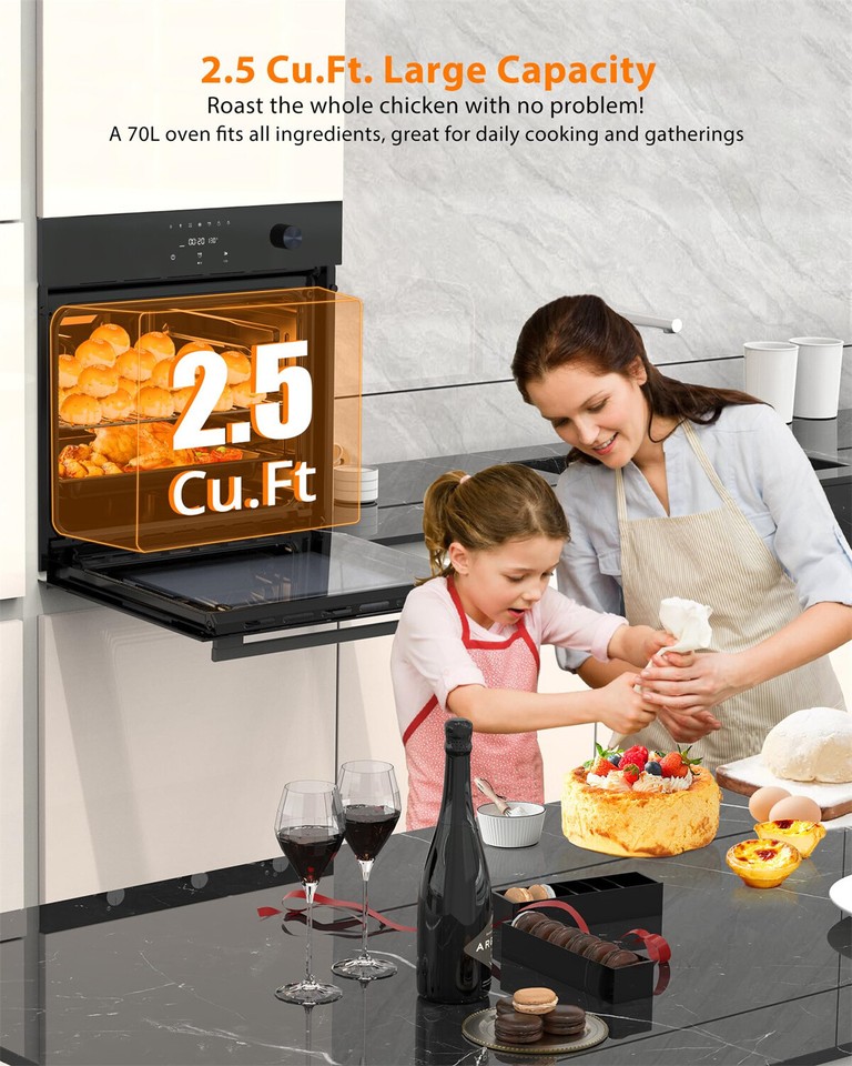 3000W Single Wall Oven 24 Inches 240V 2.5 Cu.Ft Built-In Electric Oven ...