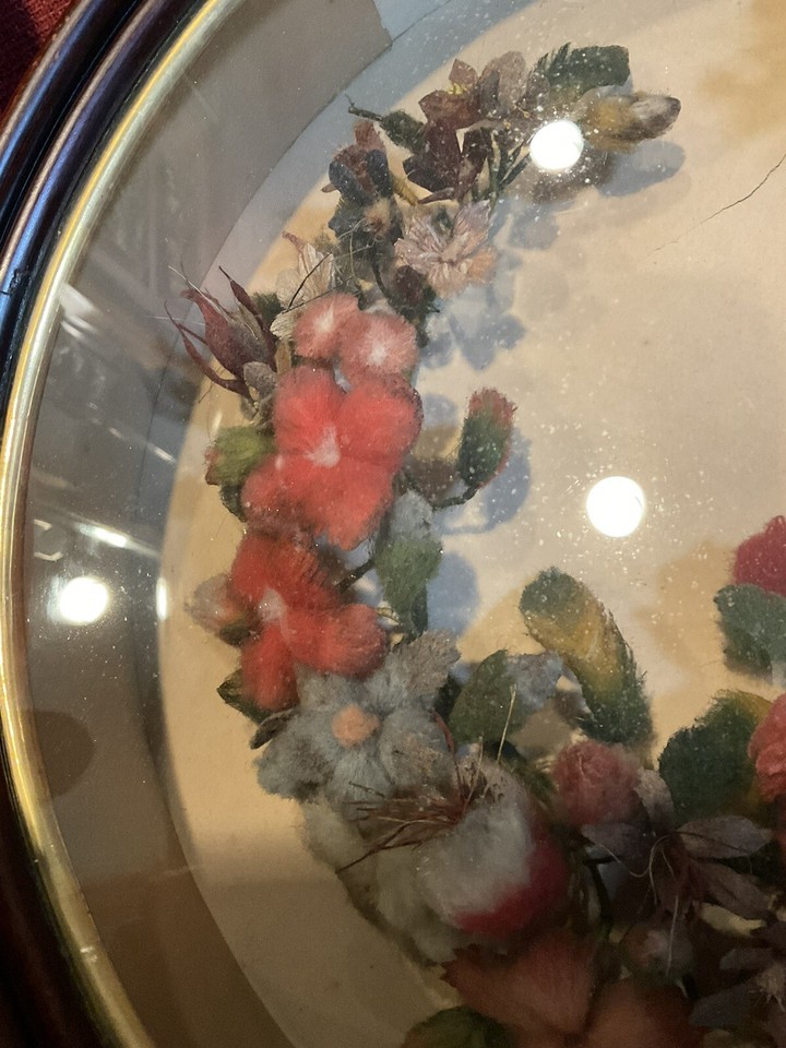 Antique Victorian Mourning Wreath Folk Art Shadowbox Frame Round 18.5 ...