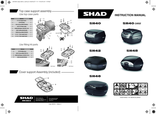 SHAD SH40 Motorcycle Top Box Cargo 40L Waterproof 1 Helmet Case Luggage ...