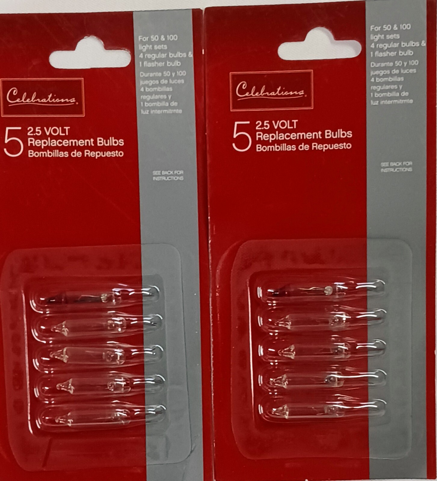 LOT OF 2 CELEBRATIONS 2.5 VOLT 5 REPLACEMENT CLEAR BULBS FOR 50 100 ...