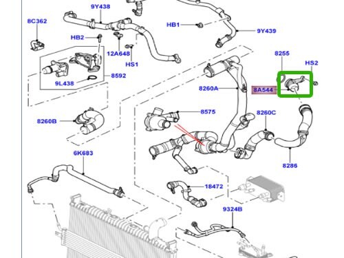 GENUINE LAND ROVER BOTTOM RADIATOR HOSE CONNECTOR LR4 RANGE ROVER SPORT ...