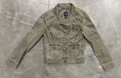 Gap Utility Jacket Womens Sz 6 Army Green Button Coat Cotton Long ...
