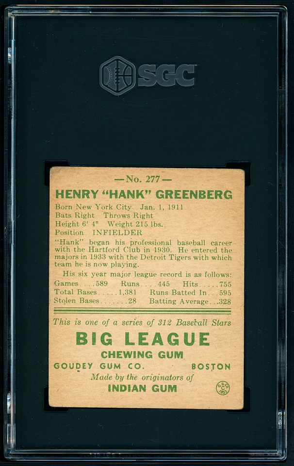 1938 Goudey Heads Up Cartoon Version - Hank Greenberg (HOF) SGC 3.5 ...
