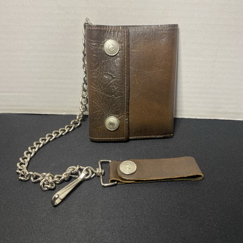 Vintage 4.5" Biker Trucker Trifold Dark Brown Leather w/ Chain Wallet 🏍 ...