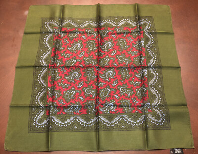 Men’s Hand-Printed All Silk Hunter Green Red Paisley Pocket Scarf | eBay