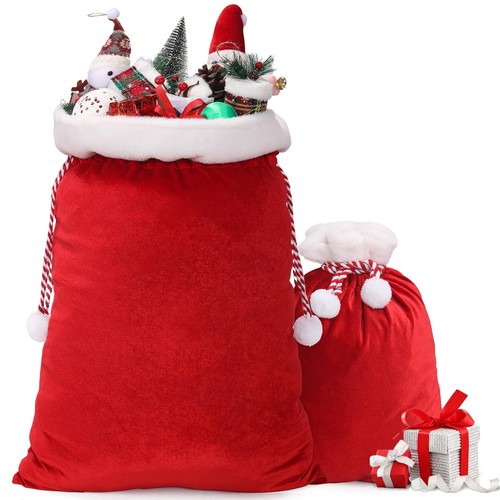 2Pcs Christmas Velvet Santa Sack Large Christmas Santa Red Velvet Bag ...