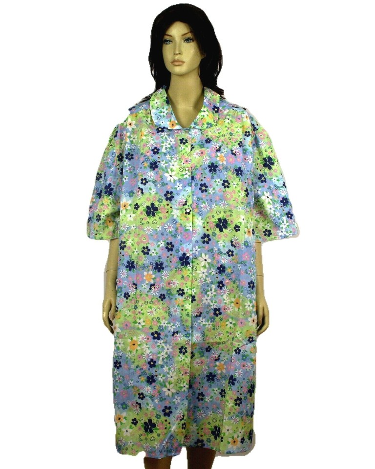 Womens Duster Dress Plus Size Assorted Print Snap Buttons House Dusters ...