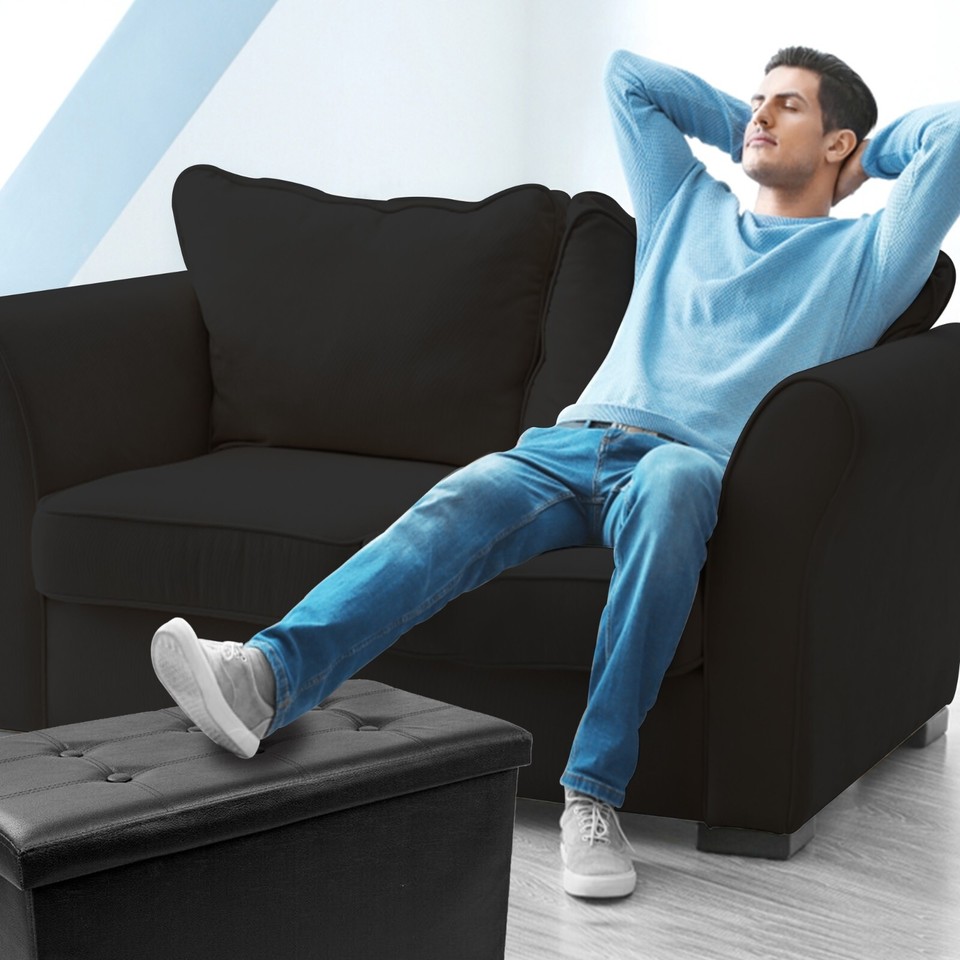 LARGE FAUX LEATHER FOLDING OTTOMAN POUFFE SEAT FOOT STOOL STORAGE BOX ...