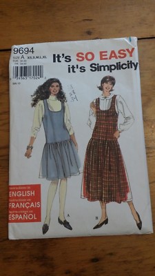 VINTAGE SIMPLICITY LADIES JUMPER DRESS PATTERN 9694 SIZE XS-XL FREE ...