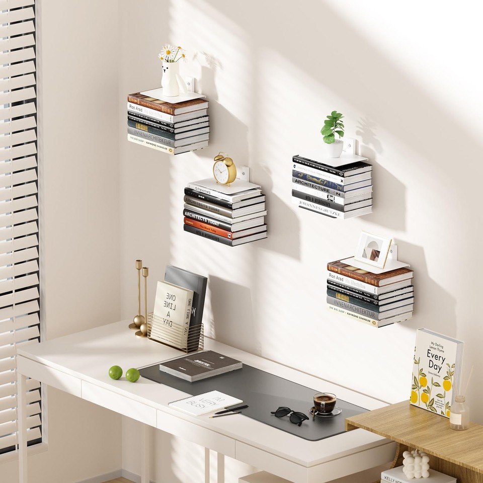 Invisible Floating Bookshelf for Wall, 6 Tier Vertical Spine Book Tower ...