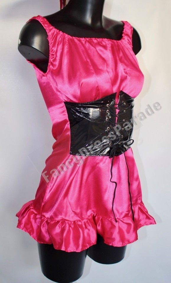 Pink Satin Witch Costume Halloween Black PVC Fancy Dress Hat ...