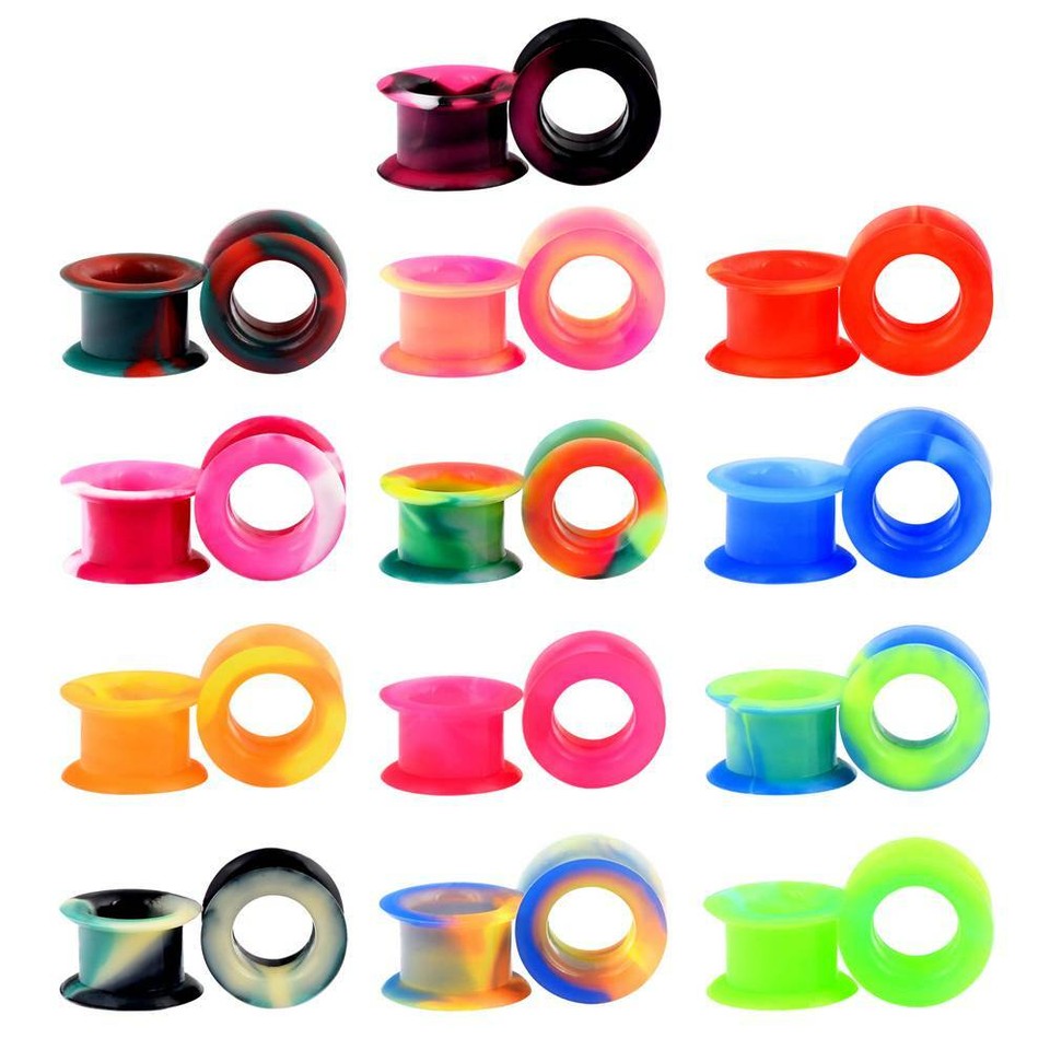 2PCS Ear Tunnel Plugs Double Flared Hollow Hard Silicone Ear Gauges ...
