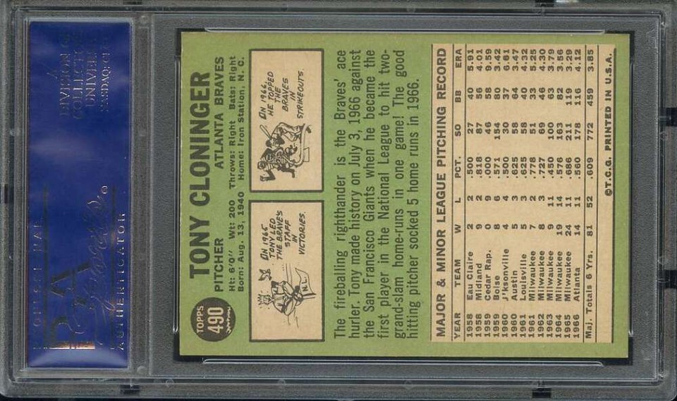 1967 TOPPS #490 TONY CLONINGER PSA 9 BRAVES *B67361 | eBay