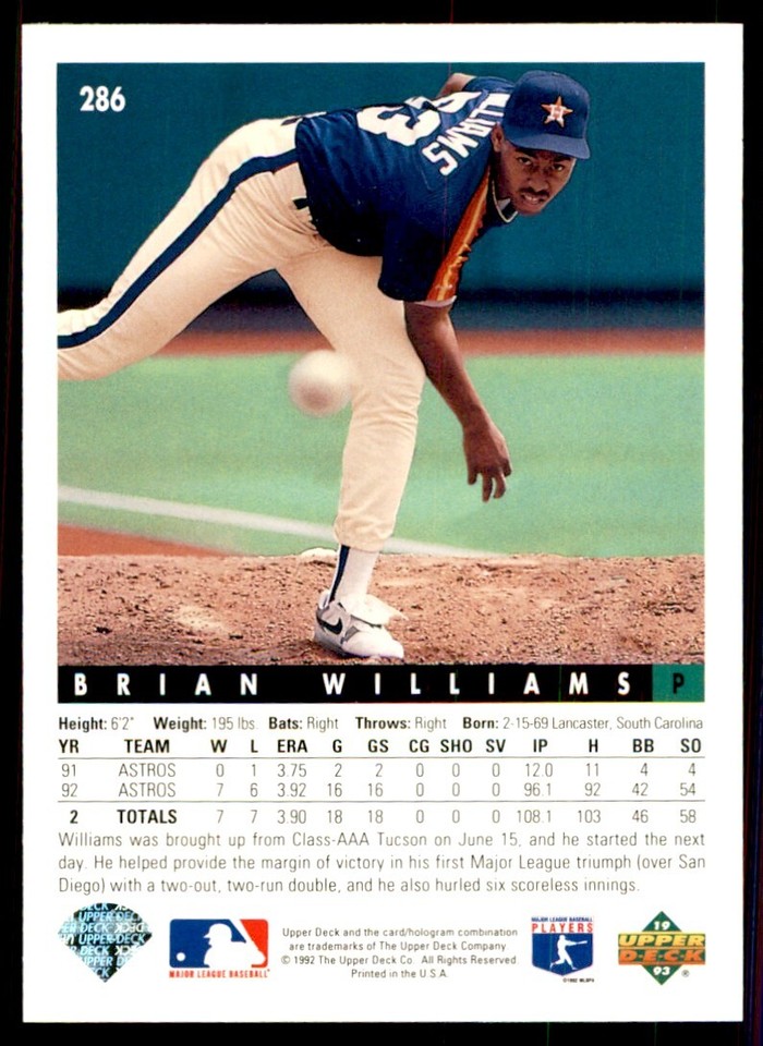 1993 Upper Deck Brian Williams Baseball Cards #286 | eBay