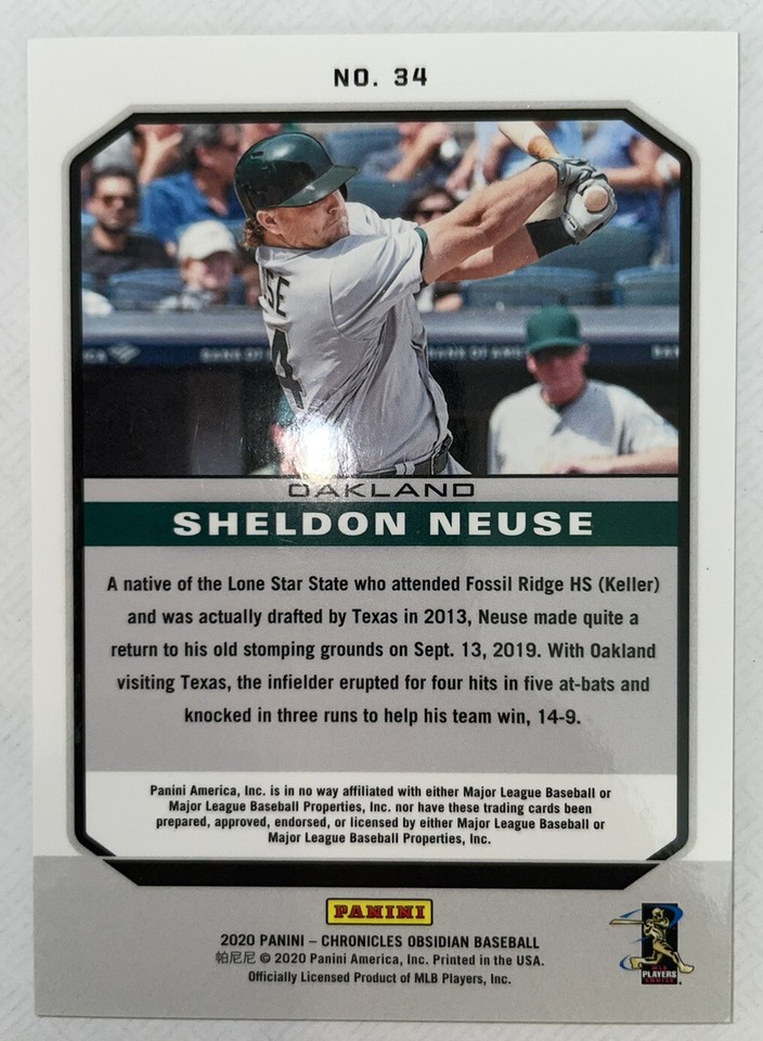 2020 Chronicles Baseball - Sheldon Neuse Obsidian RC #34 - Athletics | eBay