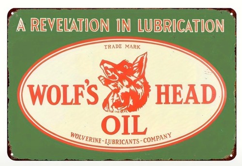 WOLFS HEAD MOTOR OIL TIN SIGN 8"X12" A Revelation In Lubrication ...