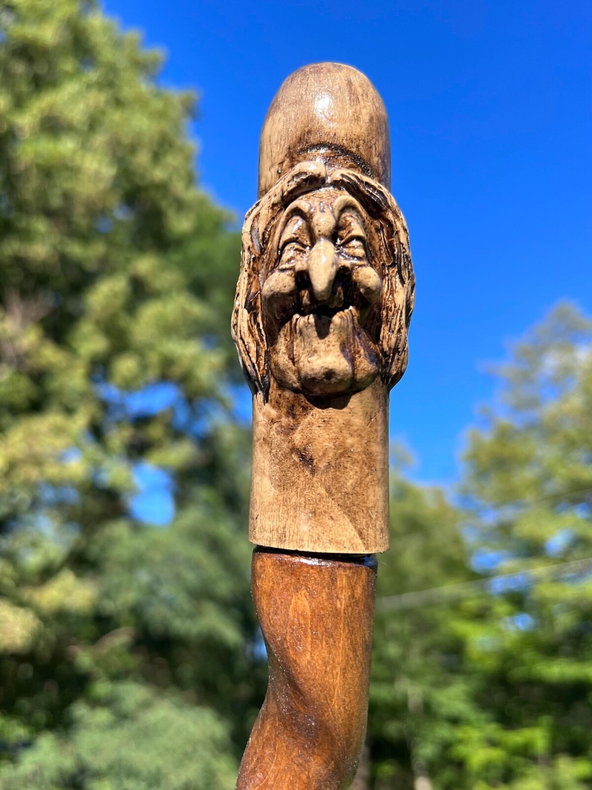 Baba Yaga Craggy Gnarled Old Woman Face on a Hand Carved Spiral Walking ...