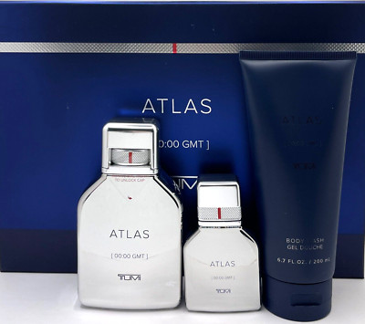 TUMI ATLAS [ 00:00 GMT ] 3 PCS GIFT SET MEN EDP 3.4 Oz, 1.0 Oz, BODY ...