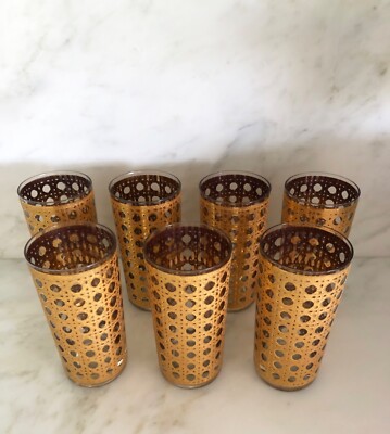 VTG Culver Cannella Glasses, 22K Gold Cane Tom Collins Highball Glasses ...