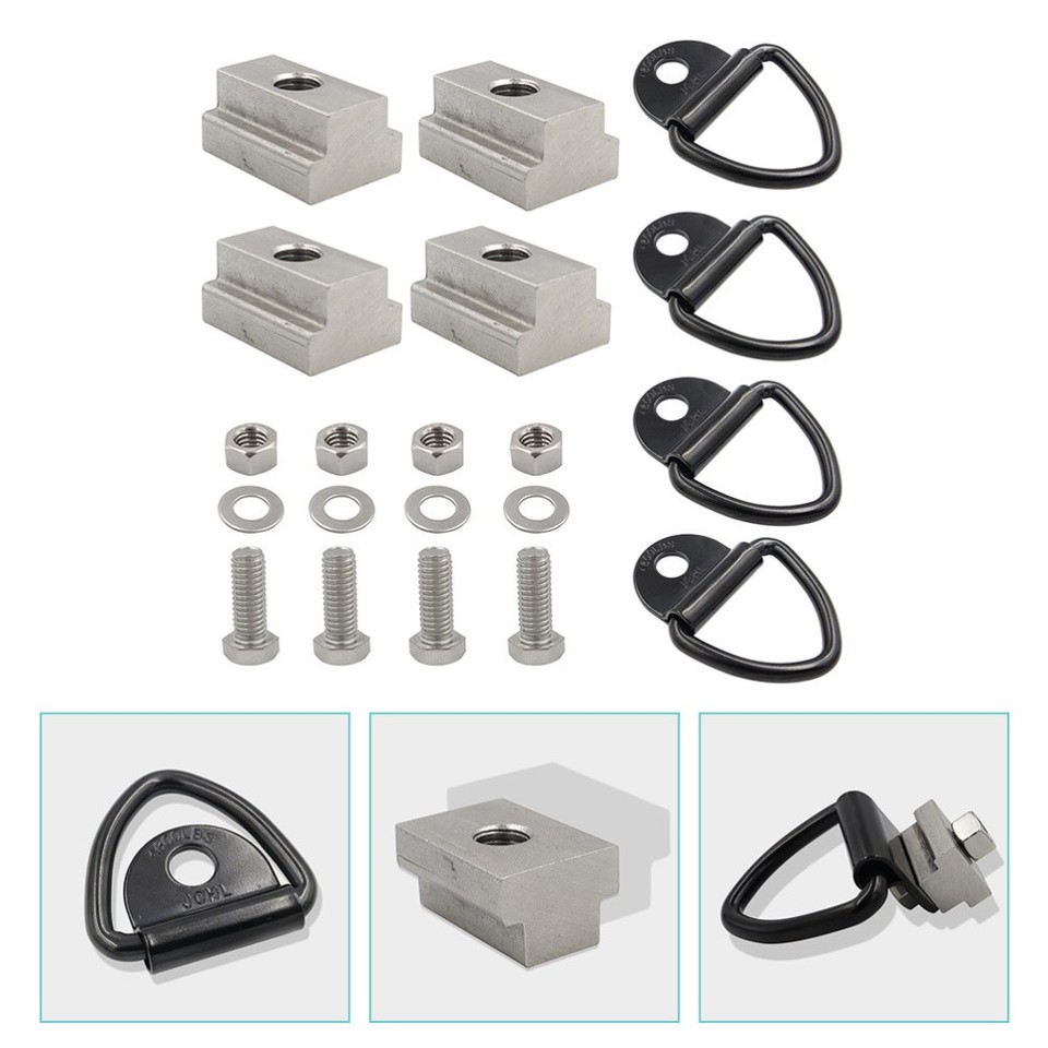 4 Sets Threaded T-slot Nut Tie down Anchors Rings Track Tie-down Rail ...