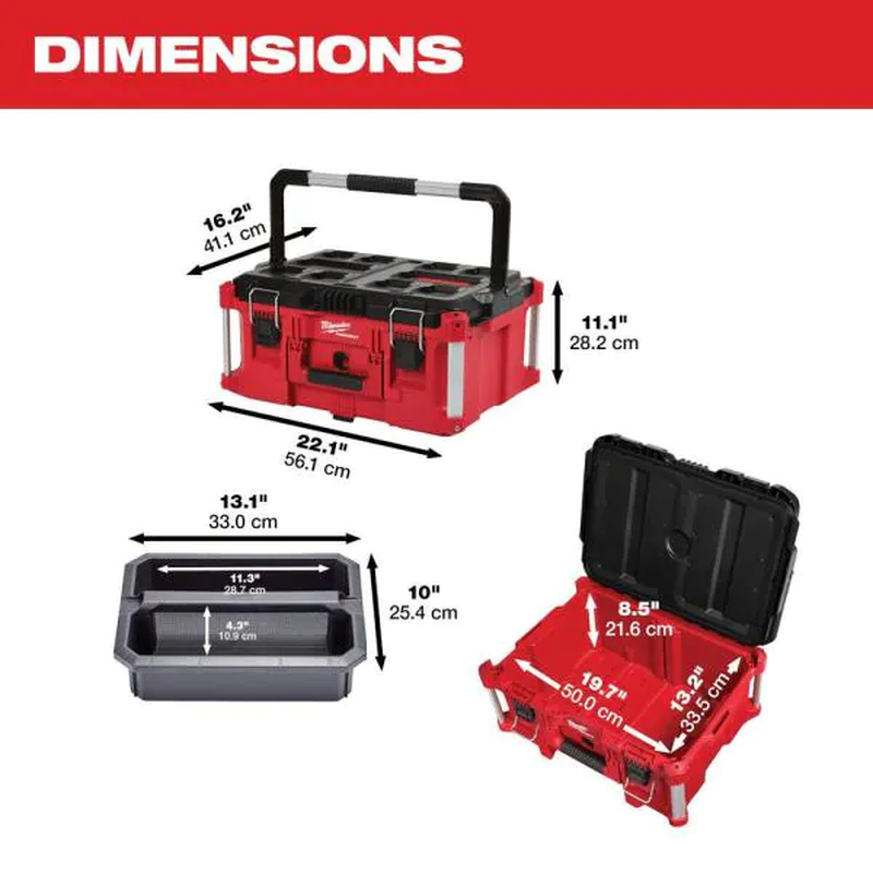 Milwaukee Tool Storage Box Organizer 22 in. Large Portable Fits Modular ...