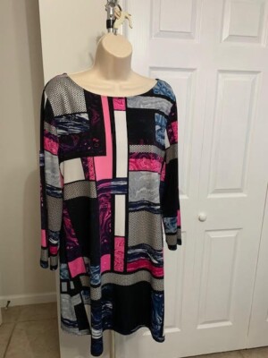 SIZE L STYLE & CO LONG SLEEVE COLORFUL BLOCK PRINT SHEATH DRESS ...
