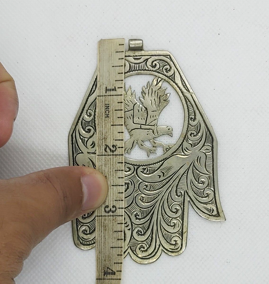 Vintage Moroccan Glory Engraved Color Silver Hamsa Pendant Amulet Eagle ...