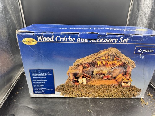 Special Times Vintage Lighted Wood Creche & Accessory Set Nativity W ...