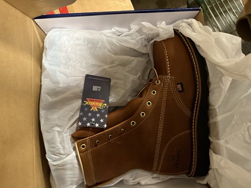 THOROGOOD AMERICAN HERITAGE 8″ TOBACCO STEEL MOC TOE BLK WEDGE BOOTS ...