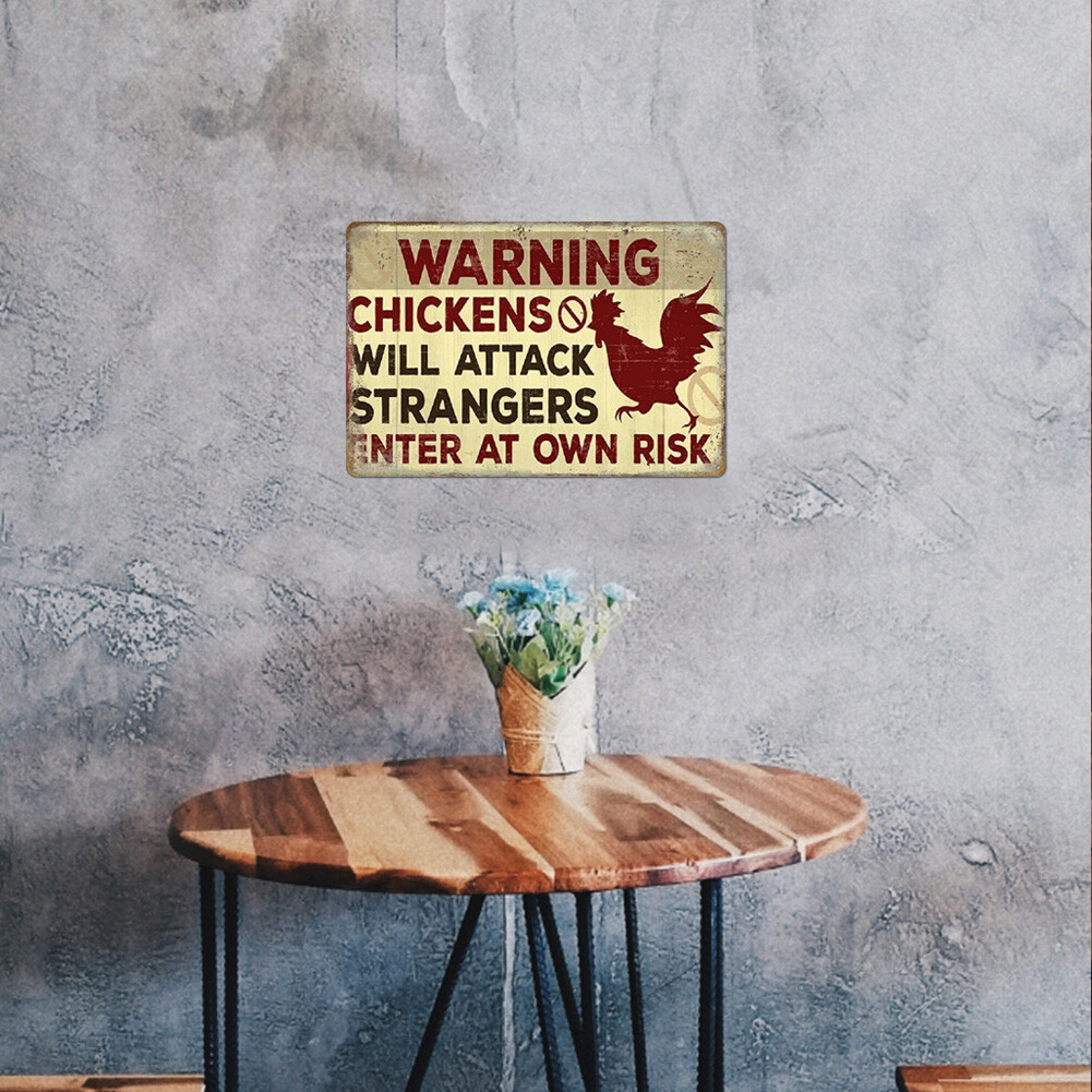 Warning Chickens Plate Vintage Metal Tin Sign Plaque Decorative Iron ...