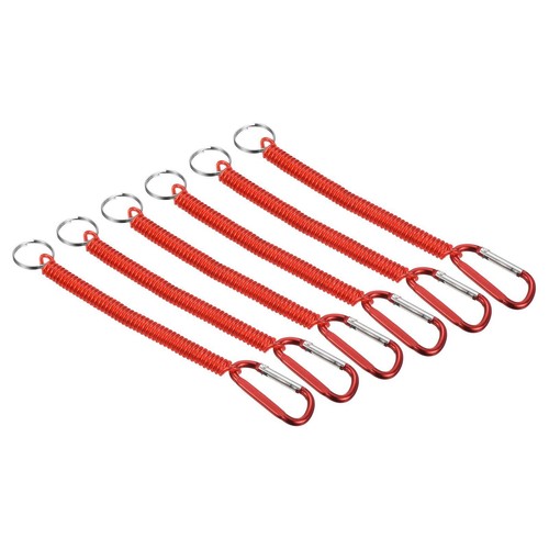 6Pcs 3.3ft Spring Coil Stretch Cord Retractable with Metal Clip Keyring ...