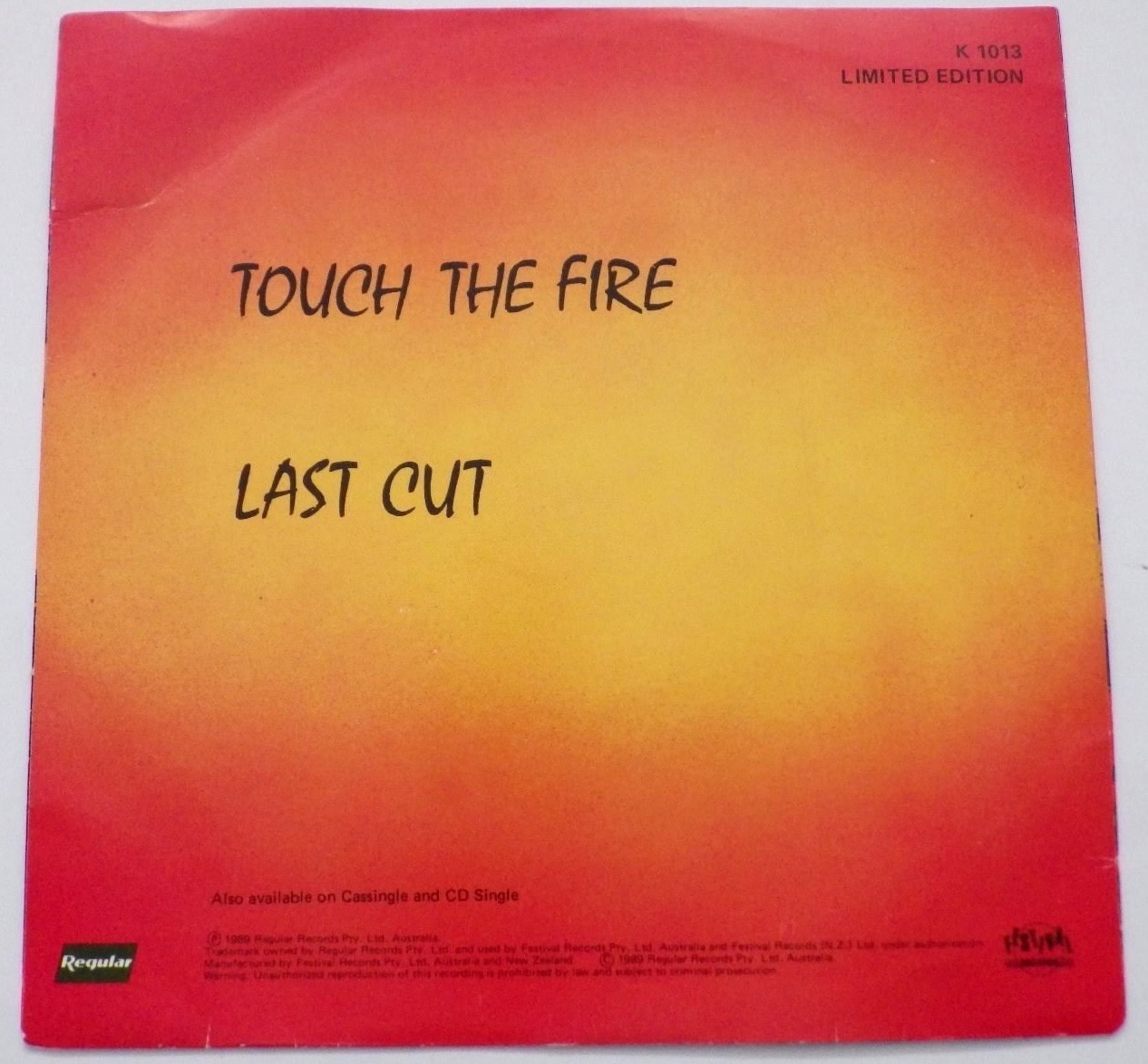Icehouse - Touch The Fire / Last Cut - Pic Sleeve - Regular Records ...