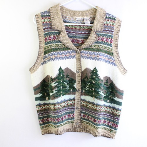 Vintage North Crest Winter Scene Sweater Vest Women's Size XL 18 | eBay UK