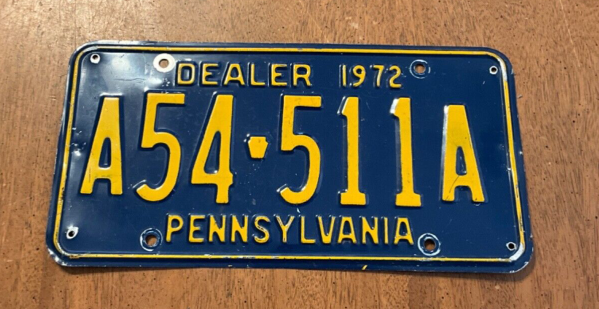 1972 Pennsylvania Dealer License Plate Tag extra holes | eBay
