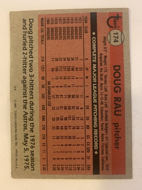 1981 Topps - #174 Doug Rau for sale online | eBay