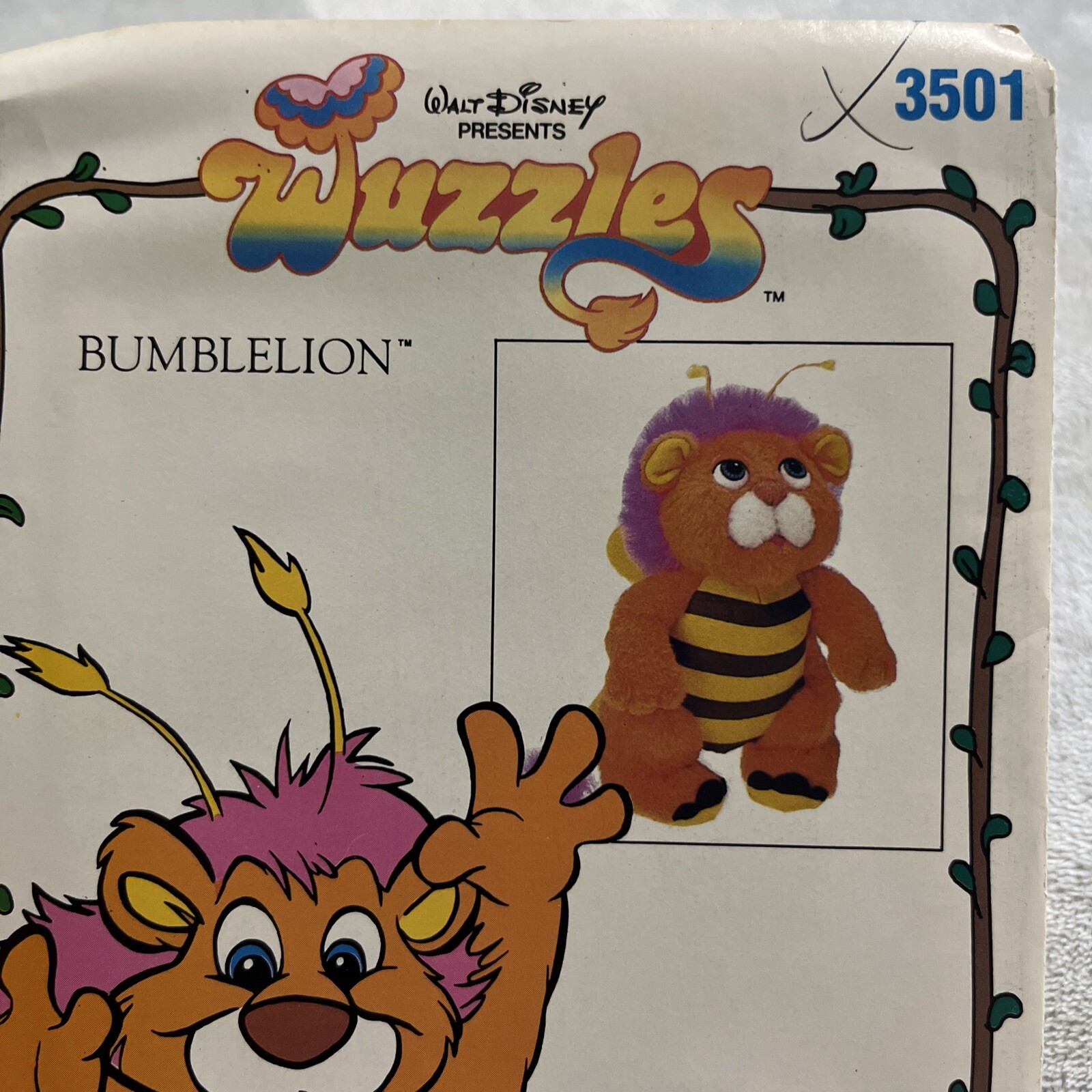 VTG 1985 Butterick 3501 Disney Wuzzles BUMBLELION 10" Stuffed Toy ...