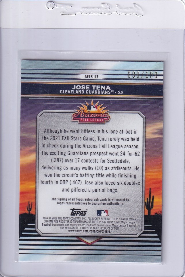 2022 Bowman Chrome '21 AFL ARIZONA Fall Stars AUTO Jose Tena 090/100 ...