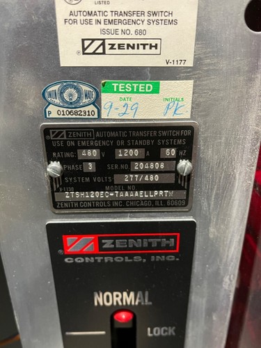 ZENITH 1200 Amp ATS Automatic Transfer Switch 3 PHASE 480V 277V 1000 ...