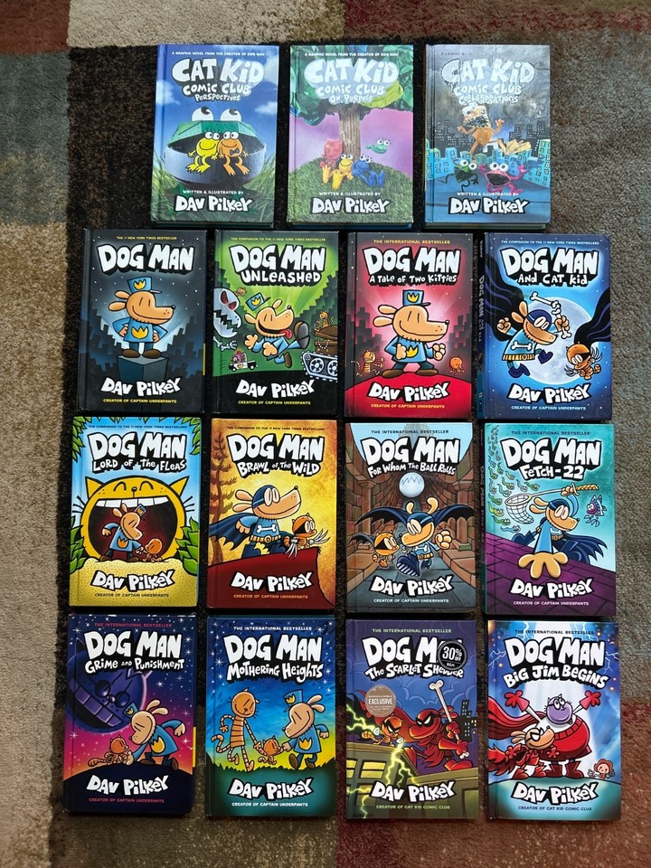 Lot of 15 Dog Man And Cat Kid Graphic Books By Dav Pilkey Hardcover | eBay